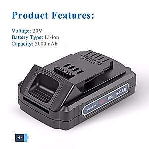 WISETOOL 2000mAh 20V Replacement Battery,20V MAX Lithium Ion Rechargeable Battery with Real-time Capacity Indicator,2000MAH Battery Pack,Only Compatible 20V Cordless Tools