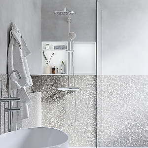 JQK Shower Niche No Tile Need, 18"×14" Matte White Bathroom Insert Shelf, 304 Stainless Steel Recessed Shower Caddy Organizer Storage, SNL1814-WH