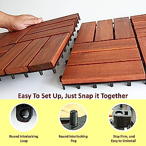 CLOVERHOLM Interlocking Deck Tiles 12x12 inches, 10PCS Waterproof Acacia Wood Patio Tiles, Easy Snap Flooring Tiles for Indoor and Outdoor,Balcony, Entry, Poolside Tiles (Tiles-Teak-P9)