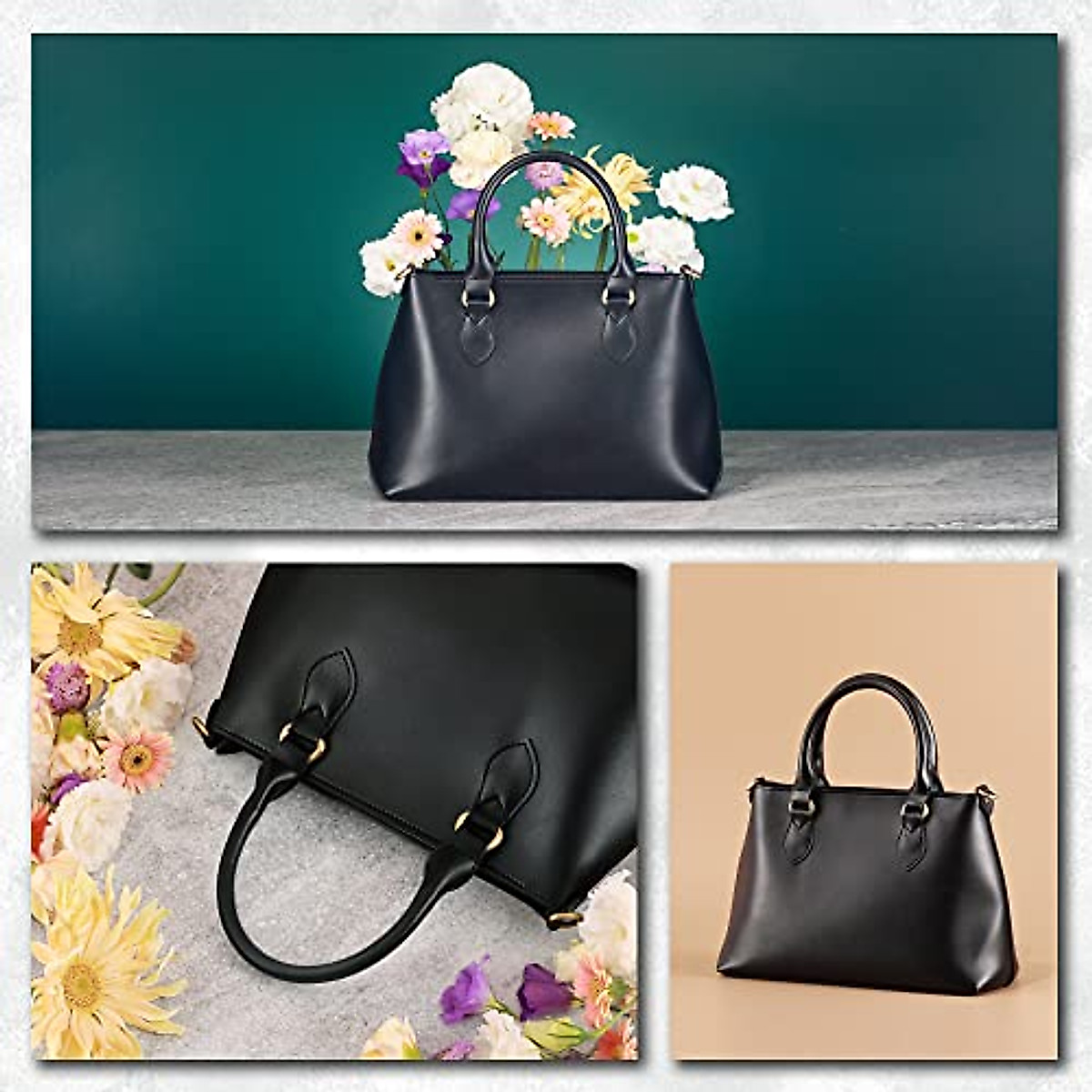 Top Handle Vegan Leather Satchel Bag For Women (Black) Retro Faux Casual Purse Classic Vintage Simple Shoulder Handbag