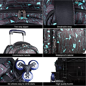 Rolling Backpack On Wheels High-Capacity School Bag Backpacks for Students Climbing Stairs Six Wheels