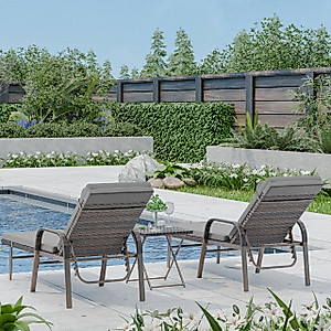 Knnbxa 3 Pieces Outdoor Chaise Lounge Set Rattan Wicker Pool Lounge Chair w/Adjustable Backrest,Patio Armrest Chairs Recliner for Porch Beach,Grey