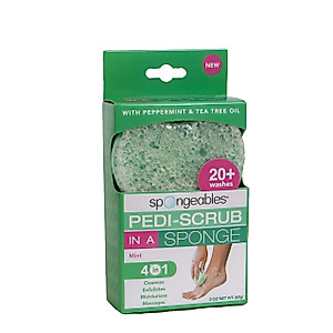 Spongables Pedi Scrub Foot Exfoliating 20+ Wash Sponge, Peppermint and Tea Tree, 3 Count