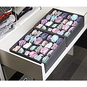 Simple Houseware 2 Pack Closet Socks Organizer, 24 Cell Drawer Divider, Dark Grey
