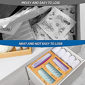 Ziplock Bag Storage Organizer - Munskine Bamboo Organizers And Storage for Gallon, Quart, Sandwich & Snack Bags - Baggie Organizer for Storage Drawers & Cabinets