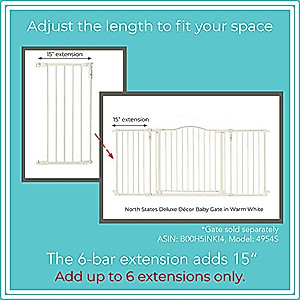Toddleroo by North States 6 Bar Extension for Deluxe Décor Gate: Adjust your gate to fit your space. Add up to six extensions. No tools required. (Adds 15" width, Warm White)
