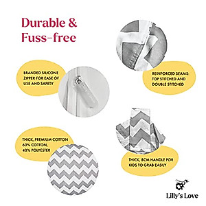 Lilly's Love - Stuffed Animal Bean Bag Storage Chair | Washable Zipper Beanbag Cover for Organizing Kids Plush Toys | Zig Zag Pattern for Boys and Girls (Grey) (Extra Large - 38" x 38" x 27")