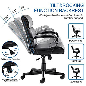 MCQ Office Chair, PU Leather Computer Chair Low-Back Desk Chair with Adjustable Height/Armrests, Swivel Rolling Task Chair