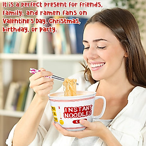 Norme 2 Sets Ramen Bowl Set with Chopsticks 34 oz Instant Ramen Noodle Bowls with Lid Cute Soup Mug Instant Noodles Cup Large Japanese Soup Bowls with Handle for Kitchen