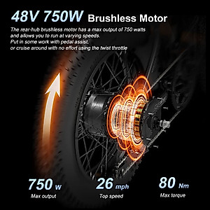 Crafuel 【Ship from USA】 Electric Bike for Adults 750W Kommoda Electric Bike 20x4'' Fat Tire Mountain Ebike with Integrated Battery 7 Speeds Snow Beach E-Bikes 48V 14Ah Electric Bike