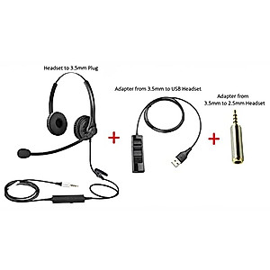 3.5mm Headset + 2.5mm + USB Adapter Headset Microphone for Business Skype Work from Home Call Center Office Video Conference Computer Laptop PC VOIP Softphone Telephone Noise Cancellation Headphone