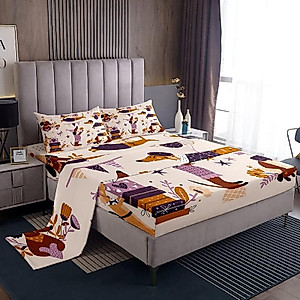 Dachshund Kids Sheet Set Sausage Dog Bed Sheets Set for Boys Children Teens Bedroom Decor Cute Puppy Dog Sheets with Deep Pocket Fitted Sheet Happy Festival Bedding Set Queen Size with 2 Pillow Case