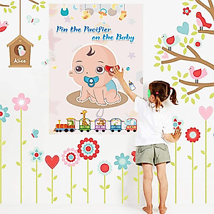 T-Antrix Pin The Pacifier on The Baby Game -Baby Shower Party Games with 21'' x 28'' Poster, Reusable Pacifiers Party Supplies for Kids Birthday Party Favor Sets