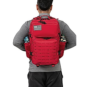 QT&QY Red Military Tactical Backpacks For women CCW Army Laser cut Molle Daypack 45L Large 3 Day Bug Out Bag Gym Rucksack With Bottle Holder medical Rucksack
