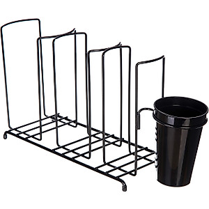 San Jamar C8005WFS Steel Cup and Lid Wire Organizer with Caddy and 5 Stacks, Black