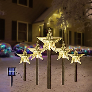 Solar Christmas Lights Outdoor, Energy Saving Waterproof Solar Powered Stake Lights, 2 Lighting Modes Christmas Decorations for 4th of July Home, Pathway, Garden, Walkway, Yard, Lawn, Patio (5 Stars)