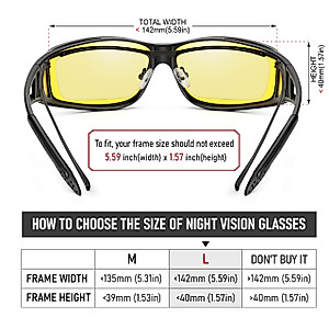 Peekaco Night Vision Driving Glasses Fit Over Glasses, Wrap Around Nighttime Glasses Anti Glare Polarized for Men Women