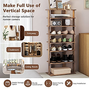 Giantex 8-Tier Wooden Shoe Rack, Patented Double Row Shoe Organizer for 16 Pairs, Customizable Height, Space-Saving Shoe Storage Stand for Entryway, Hallway, Living Room, Bedroom (Brown, Double)