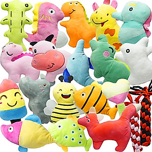 SZKOKUHO Cute Animal Designs Soft Dog Squeaky Toys (Pack of 20) for Small Medium Dogs