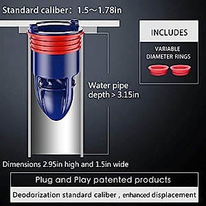 Shower Floor Drain Backflow Preventer One Way Drain Valve Sewer Core Patented Magnetic Drainage Insert Drain Plug(1.5-1.77in Hole) (Suitable for Tube Depth 2.56-4.13in) (Depth 3.15in)