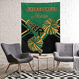 Cheerleader Green Gold& Black Personalized Blanket with Name Soft Fleece Throw Blankets for Men Women Birthday Wedding Gift 60X80 inch