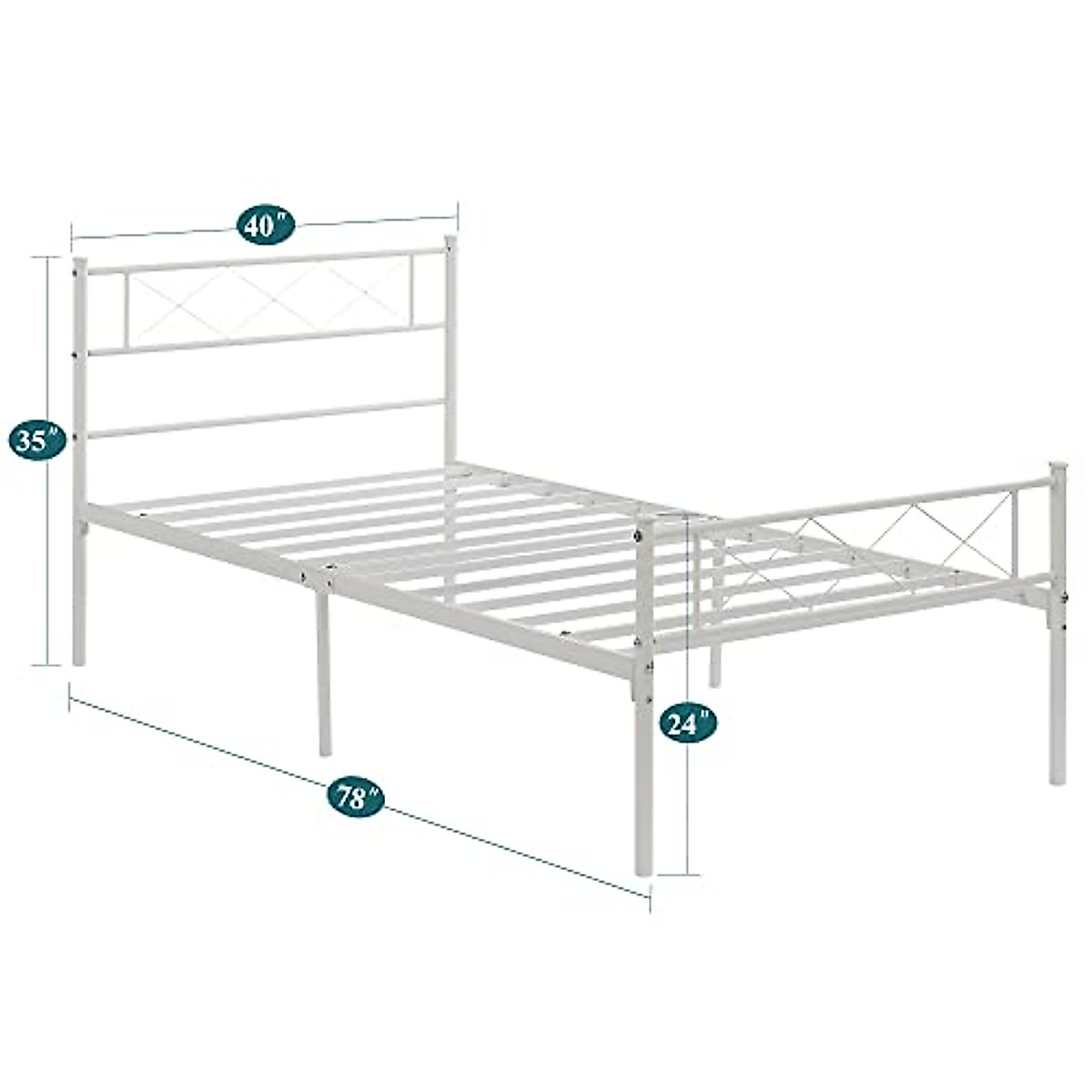 VECELO Twin Size Platform Bed Frame with Headboard and Footboard, Heavy-Duty Mattress Foundation with Steel Slats Support, No Box Spring Needed/Easy Assembly, Pure White