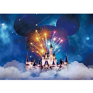 Dream Castle Photography Background 7x5ft Mickey Fairy Tale Blue Night Firework Photo Backdrops for Kids Birthday Party Newborn Baby Shower Cake Table Banner