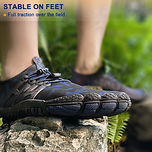 BULLIANT Water Shoes Men, Unisex Barefoot Aqua Shoes for Men Women Hiking Swimming Shoe(Black/Purplish Blue-13 Women/11 Men)