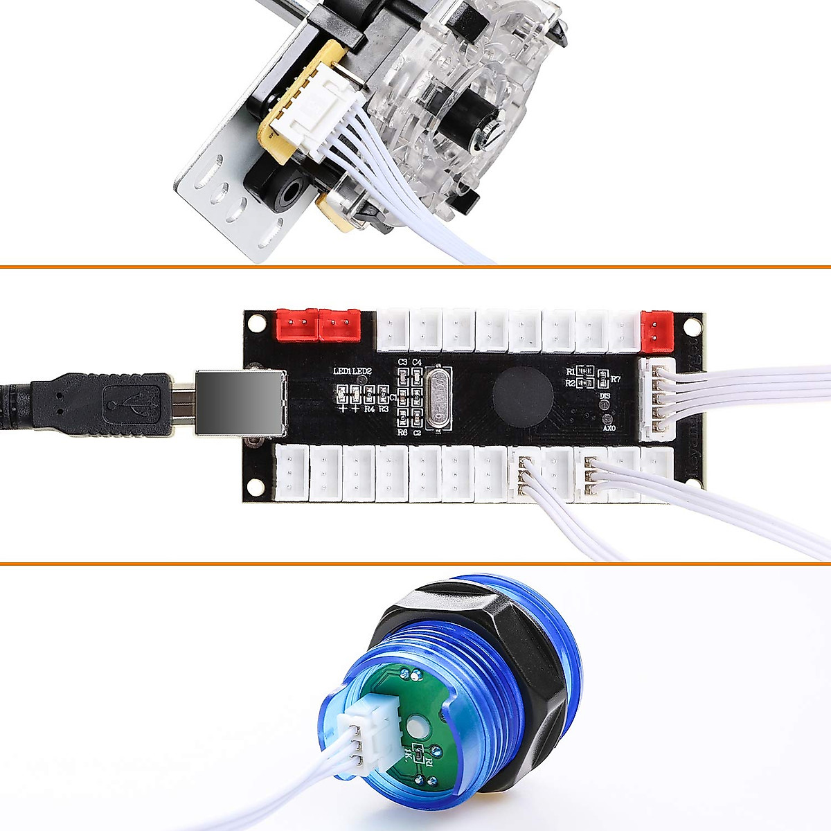 Easyget 4-Player LED DIY Arcade Kit - 4X Zero Delay LED USB Encoder + 4X Joystick + 40x LED Arcade Buttons for PC, Windows, MAME, Raspberry Pi (4P-LED-KIT, Mixed Color Kit)