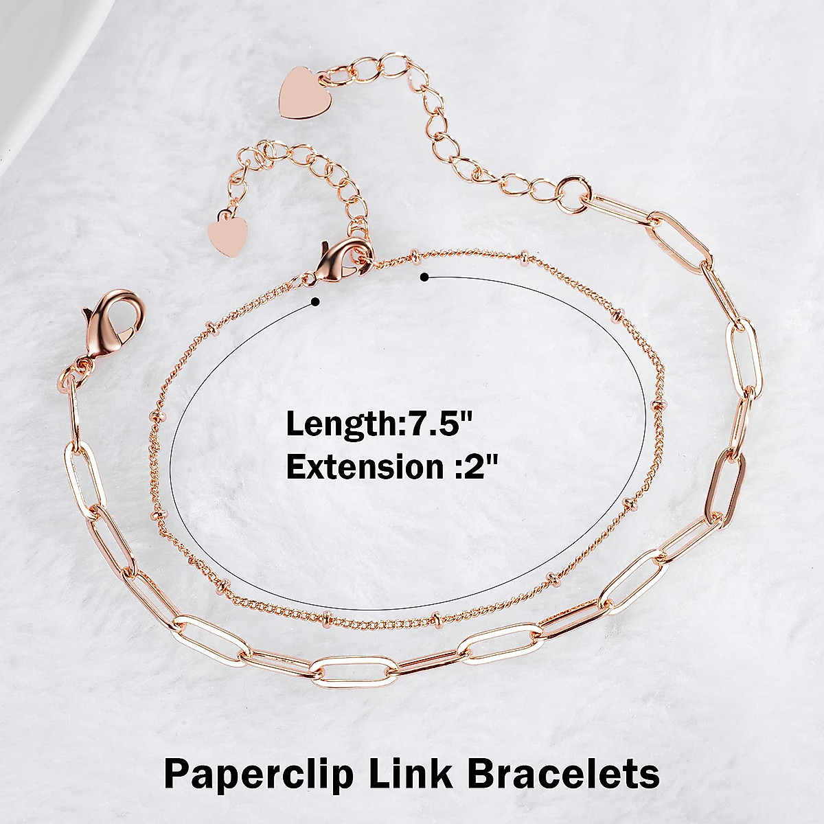 14K Rose Gold Plated Dainty Bracelet Layered Fashion Paperclip Link Bracelets for Women Girls Men(Rose Gold)
