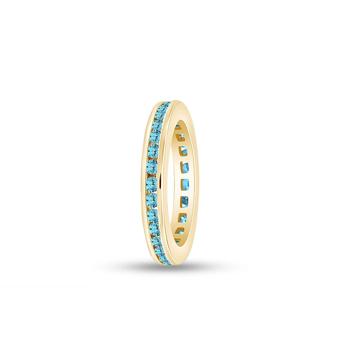 Jewel Zone US Simulated Aquamarine Stackable Eternity Band Ring in 14k Gold Over Sterling Silver