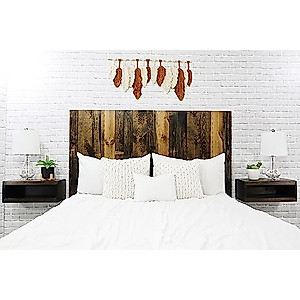 Barn Walls Dark Brown Headboard, Rustic Design, Solid Wood Headboard, Floating Panels, Wall Mount, Adjustable Height, Easy Assembly, Queen Size