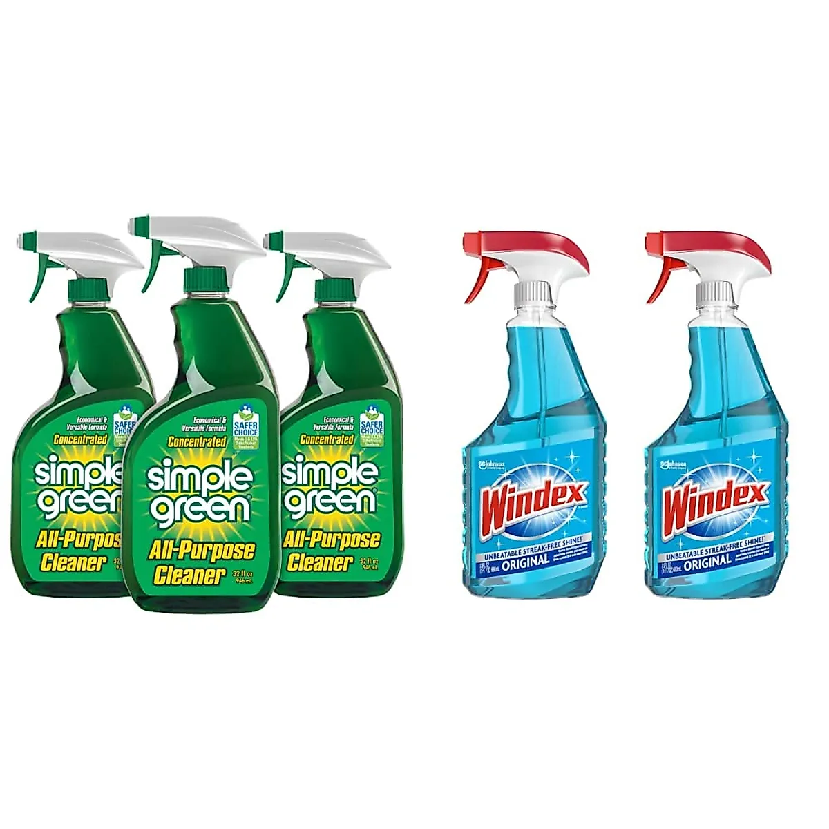 Simple Green All-Purpose Cleaner (Pack of 3) + Windex Glass Cleaner (Pack of 2)