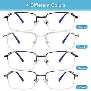 FelixAim 4 Pack Blue Light Blocking Reading Glasses for Men 3.0 Half Rim Metal Readers with Spring Hinge Computer Eyeglasses