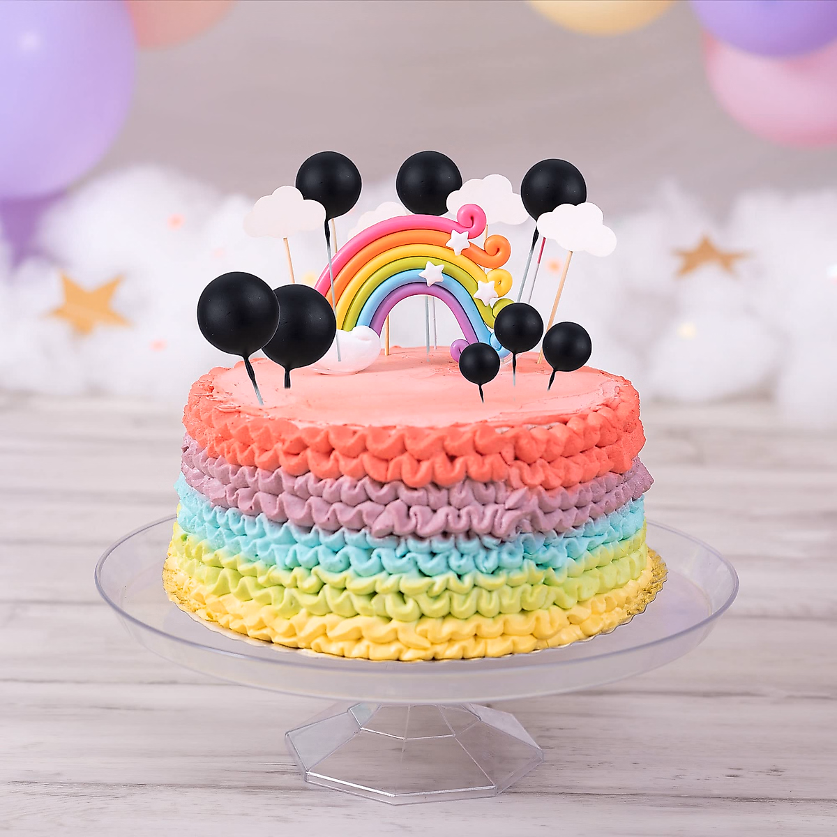 Gyufise 30Pcs Mini Balloon Cake Topper Foam Ball Cake Picks Cupcake Faux Pearl Balls DIY Cake Insert Topper Decoration for Anniversary Graduation Birthday Party Baby Shower Black