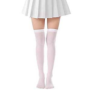 Lastclream Women Costume Thigh High Silk Stockings for Girls Over Knee Socks Cosplay Knee High Hosiery (White)