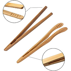 ONERUSUS 4 pack Bamboo Toaster Tongs - 7” Reusable Wood Cooking Tongs -Ideal Kitchen Utensil For Cheese Bacon Muffin Fruits Bread- Ultra Grip - Eco-friendly (Yellow-4 pcs)