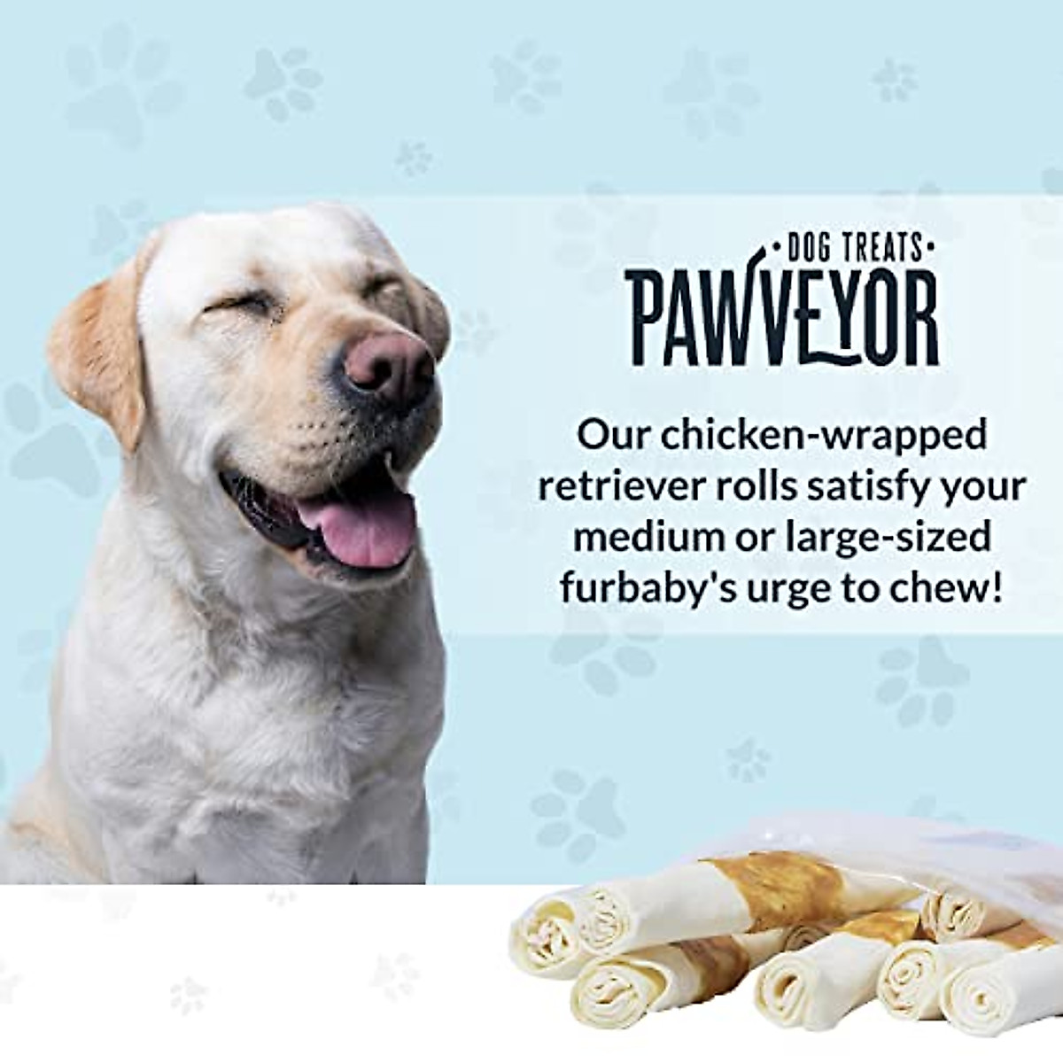 Pawveyor 10-11" USA-Sourced Chicken Wrapped Rawhide Retriever Rolls for Large Dogs - 20 Thick Long Lasting Dog Chews for Aggressive Chewers - All-Natural Chicken Wrapped Dog Treats for Large Dogs