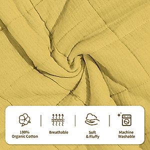 TWINOR Baby Muslin Quilt Blanket，Warm and Lightweight Crib Quilt Neutral Comforter for Newborn and Toddler Boys Girls (Light Yellow)