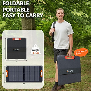ALLWEI 100W Portable Solar Panel for 300/500 Power Station Solar Generator, 18V Foldable Solar Battery Charger with Adjustable Kickstand, Waterproof IP68 for Camping Trip Outdoor RV Blackout