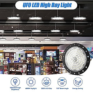 10 Pack 200W UFO LED High Bay Light, 20000LM LED High Bay Light Fixture with 110V US Plug, 6500K Daylight White Commercial Warehouse Area Light for Wet Location Area, Workshop, Warehouse, Garage
