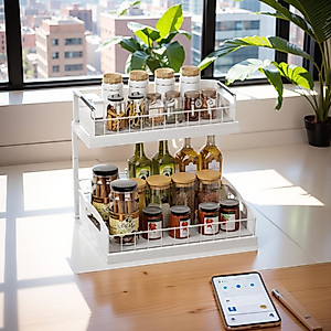 HOJAYK Under Sink Organizer, 2-Tier Metal Put Out Under Kitchen Sink Organizers and Storage, Sliding Shelf Cabinet Organizer for Kitchen, Bathroom, Desk - White-8