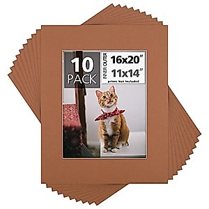Mat Board Center, Pack of 10, 16x20 for 11x14 Photo Picture Mats - Acid Free, 4-ply Thickness, White Core - for Pictures, Photos, Framing, Earth