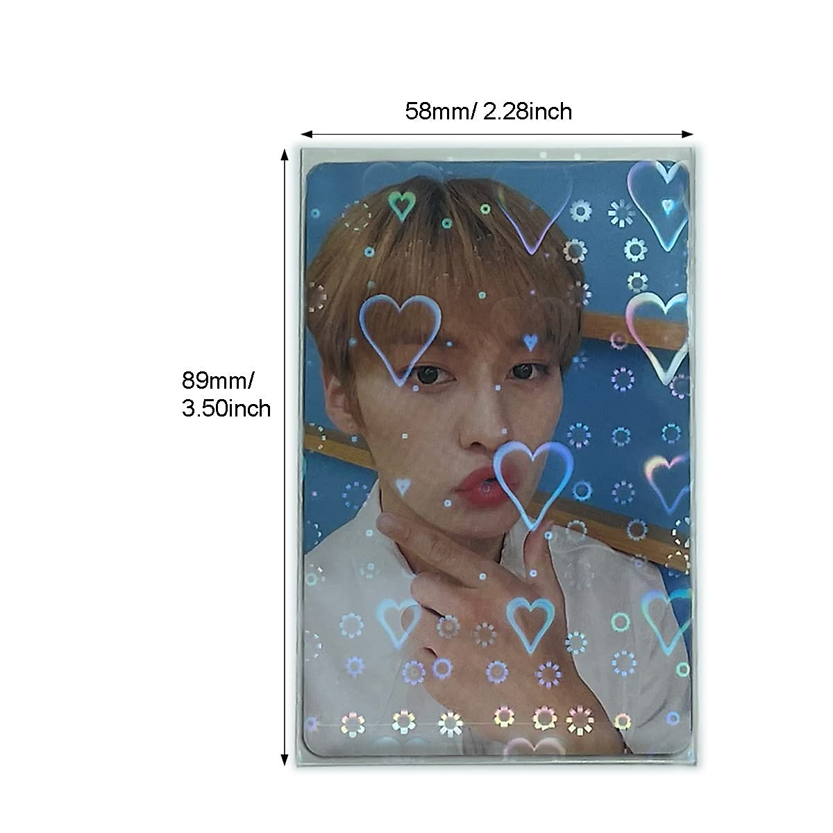 SpireHues Kpop Holographic Photocard Sleeves - 100 Pack with Heart Design, Twinkling Laser Flashing Design. Protect Your Kpop Photocard, Heart, 58x89