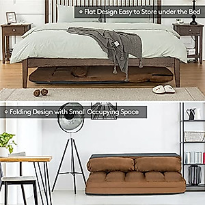 Walnut Foldable Floor Sofa Bed 6-Position Adjustable Couch with/ 2 Pillows Brown Adjustable Floor Sofa