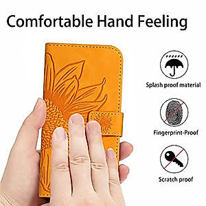 ONV Wallet Case for Oppo Realme 7 Pro - Sunflower Flip Leather Case with Embossment Card Slot Shockproof Kickstand Magnetic Wrist Cover for Oppo Realme 7 Pro [HT] -Yellow-