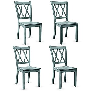 Giantex Set of 4 Dining Chairs, Rubber Wood Dining Room Chair, Farmhouse Dining Side Chairs, Max Load 400 Lbs, Wooden Kitchen Chairs for Home Kitchen, Dining Room