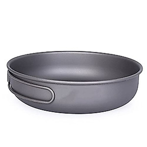 TWDYC Titanium Ultra-Light Frying Pan with Folding Handle Outdoor Camping Skillet Griddle Tableware