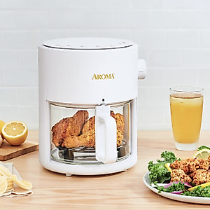 AROMA® Glass Air Fryer and Countertop Convection Oven with Powerful 360Crispy™ Technology (3 Quart), White