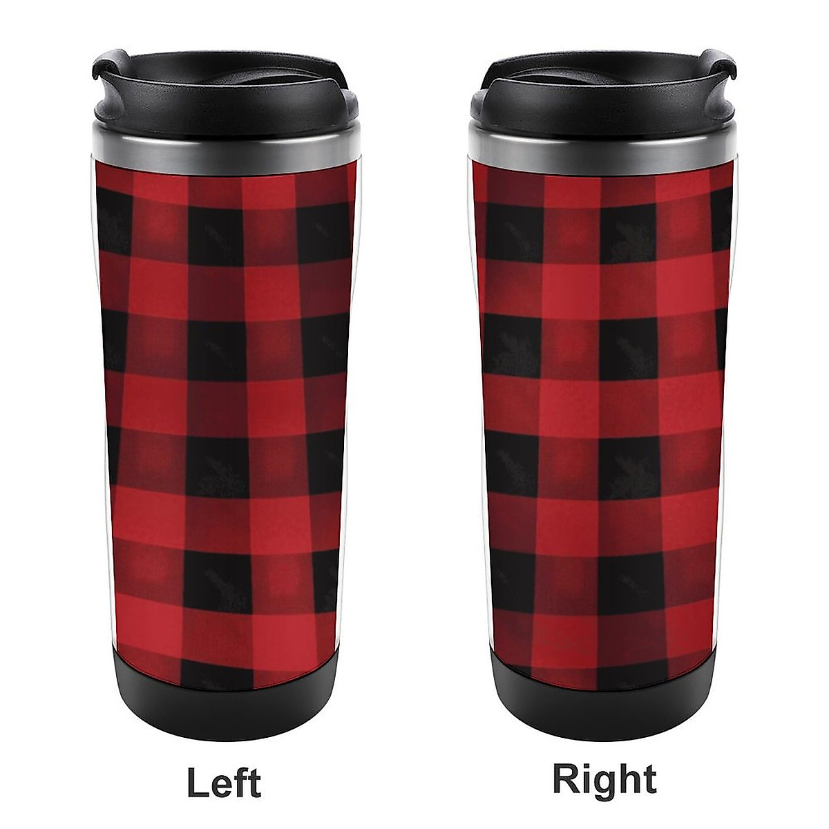 Red Black Buffalo Check Plaid Pattern Travel Coffee Mug Stainless Steel Water Bottles Insulated Water Bottle Travel Mug Insulated Tumblers Travel Coffee Tumbler 12 Oz Coffee Tumbler Travel Cup